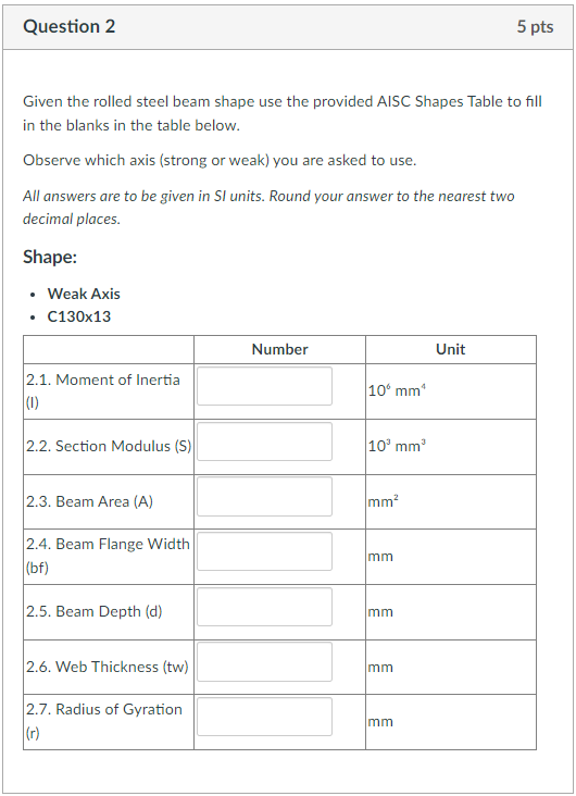 Solved Question 2Given the rolled steel beam shape use the | Chegg.com