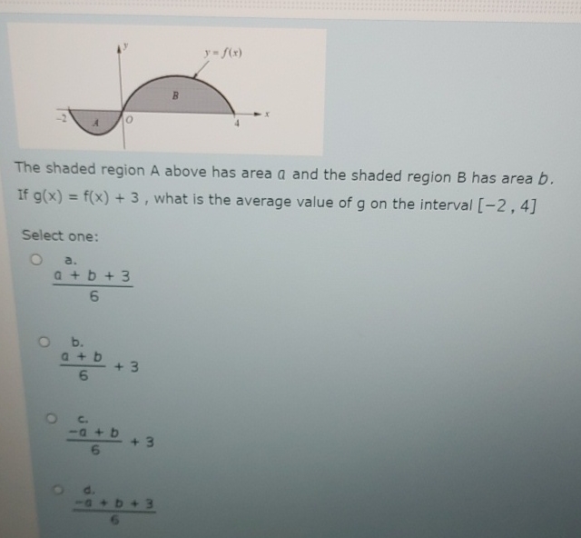 Solved The shaded region A above has area a and the shaded | Chegg.com