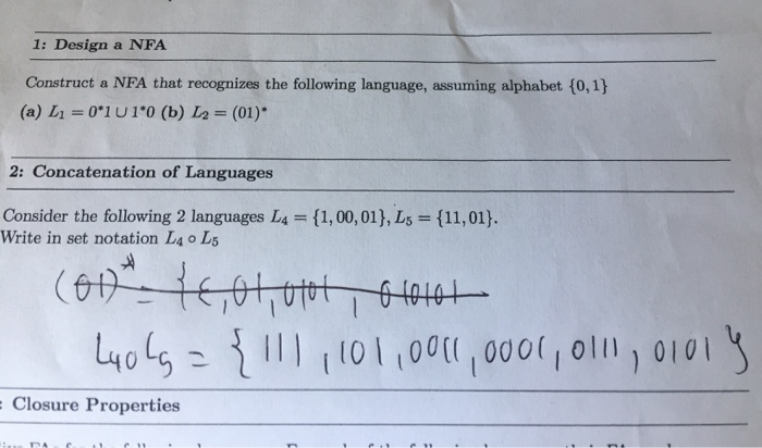 Solved 1: Design a NFA Construct a NFA that recognizes the | Chegg.com