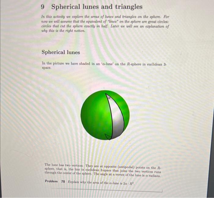 Solved Problem 78 Explain why the area of the α-lune is | Chegg.com