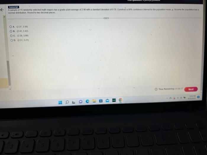 Solved A sample of 15 mandonily seloctod math majors has a | Chegg.com