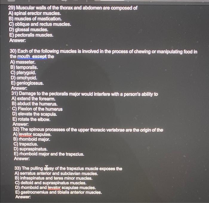 Solved 29) Muscular walls of the thorax and abdomen are | Chegg.com