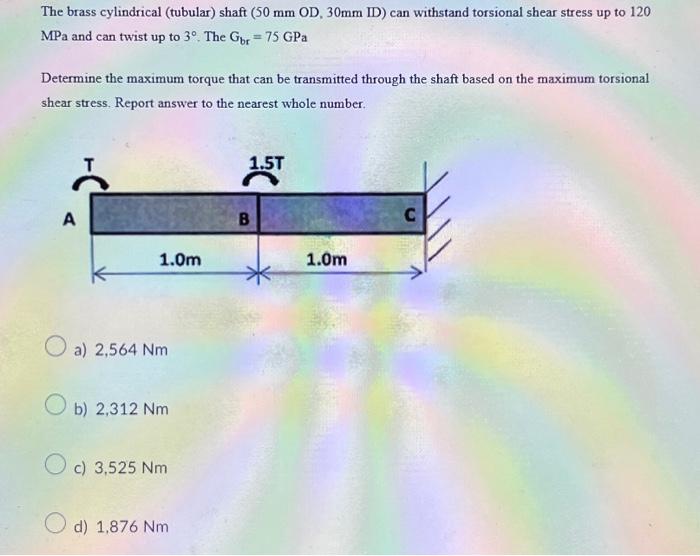 Solved The brass cylindrical (tubular) shaft ( 50 mmOD,30 | Chegg.com