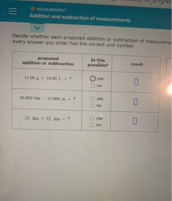 Solved J C TU_U-IGNS O MEASUREMENT Addition and subtraction | Chegg.com