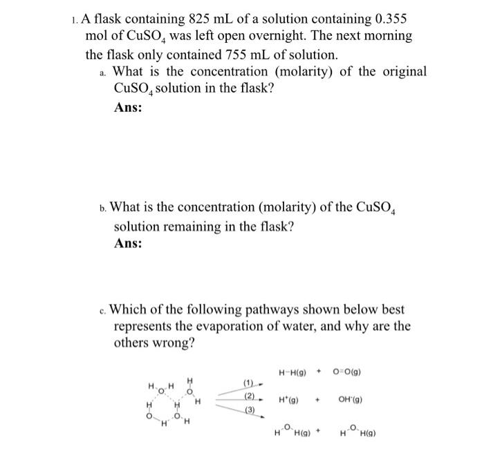 Solved b. What is the concentration (molarity) of the CuSO4 | Chegg.com