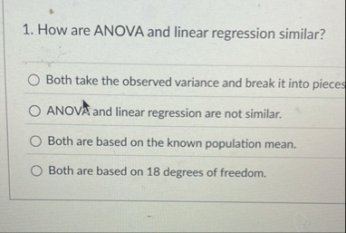 Solved How are ANOVA and linear regression similar?Both take | Chegg.com