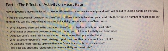 Solved Part II: The Effects of Activity on Heart Rate Now | Chegg.com