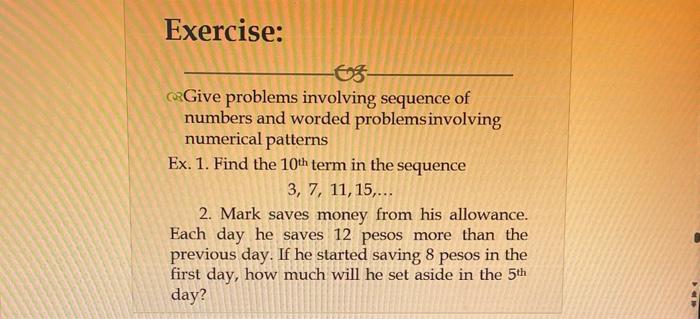 Solved ↷ Give problems involving sequence of numbers and | Chegg.com
