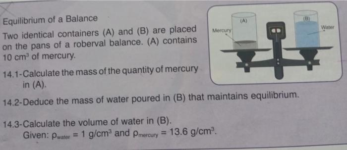 Solved Equilibrium of a Balance Two identical containers ( | Chegg.com