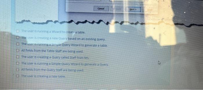 Solved The uset is running a Wizard to create a table: The | Chegg.com