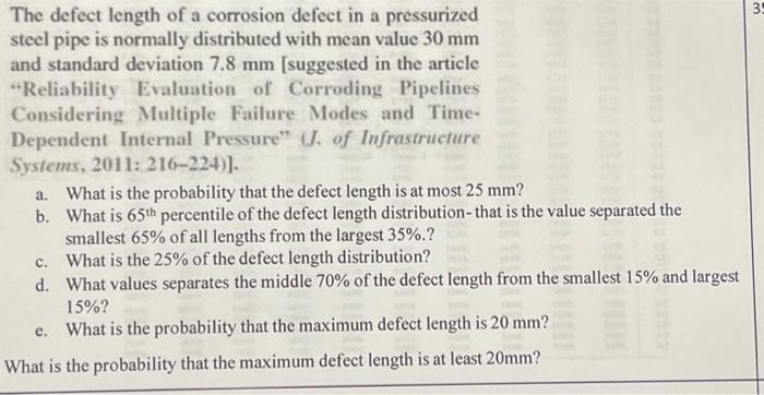 Solved The defect length of a corrosion defect in a | Chegg.com