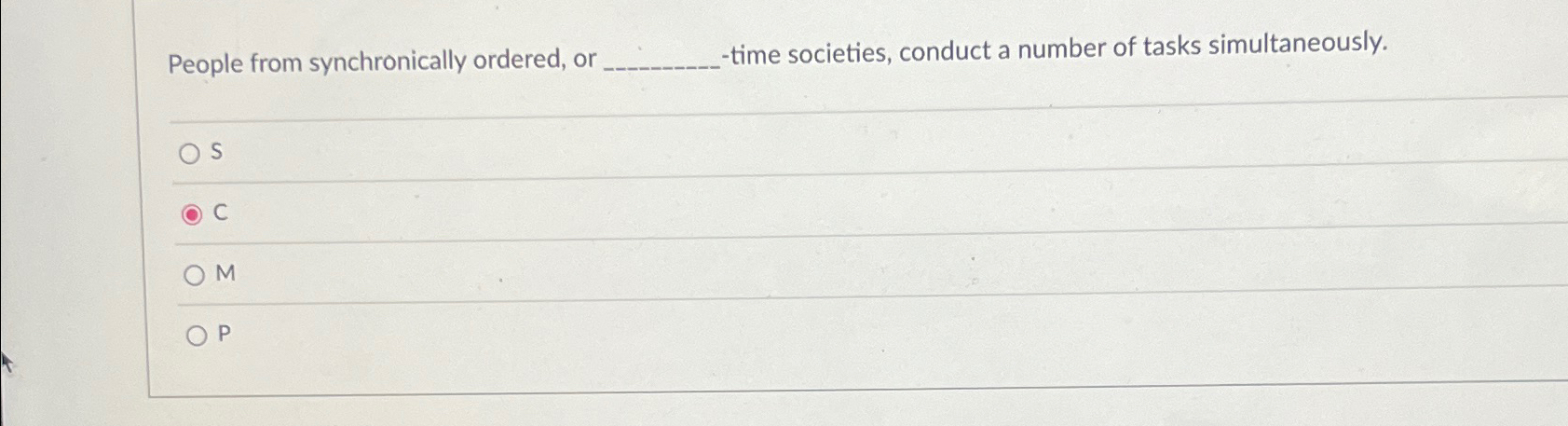 Solved People from synchronically ordered, or -time | Chegg.com