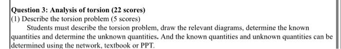 Solved Question 3: Analysis of torsion (22 scores) (1) | Chegg.com