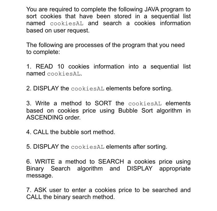Solved You Are Required To Complete The Following Java 