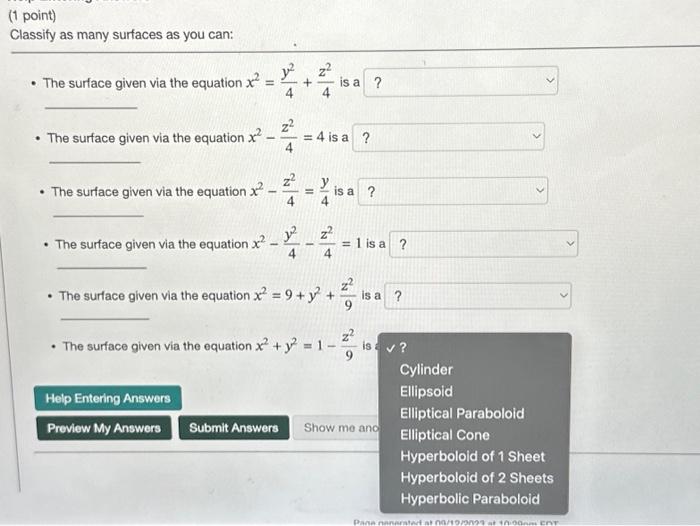 Solved - The surface given via the equation x2=4y2+4z2 is a | Chegg.com