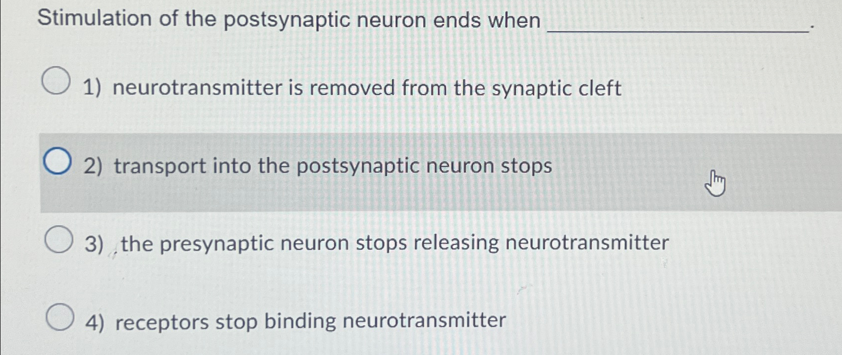 Solved Stimulation of the postsynaptic neuron ends | Chegg.com