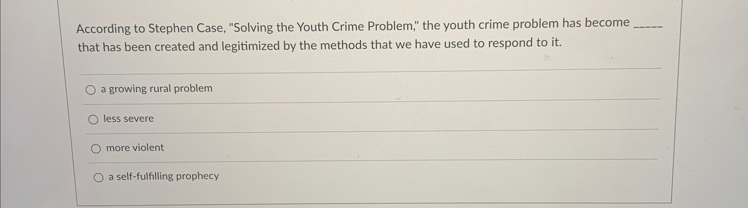 Solved According to Stephen Case, "Solving the Youth Crime | Chegg.com