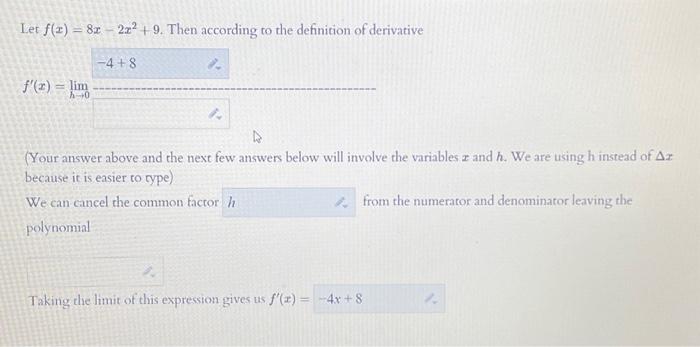 Solved Let f(x)=8x−2x2+9. Then according to the definition | Chegg.com
