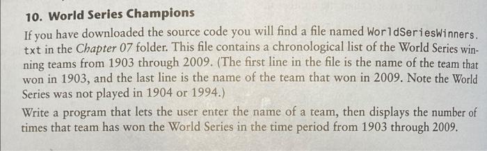 Solved 10 World Series Champions If You Have Downloaded The Chegg