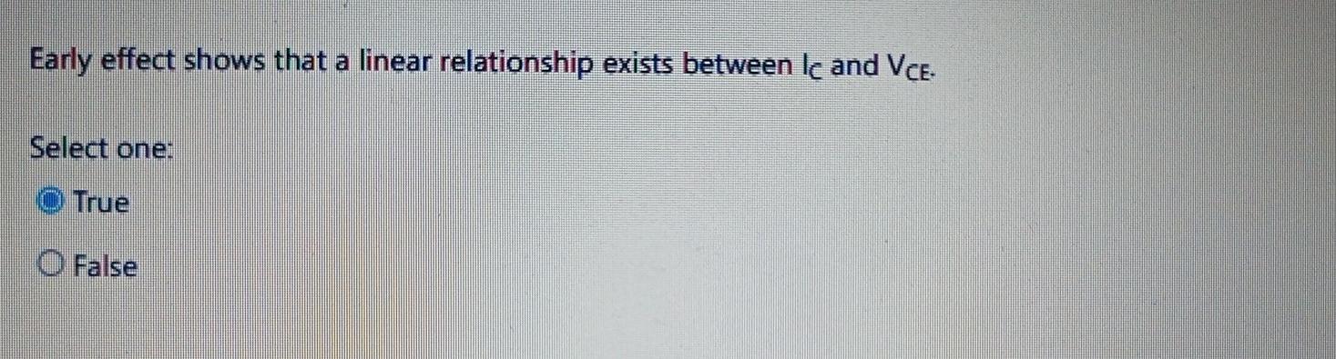 Solved Early effect shows that a linear relationship exists | Chegg.com