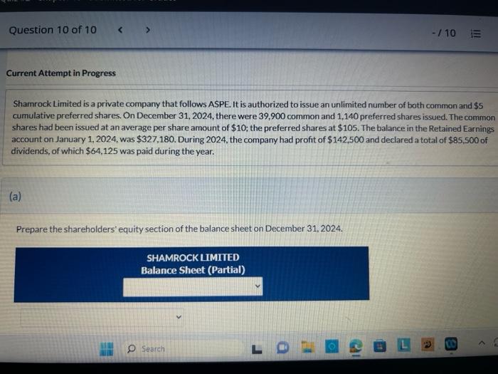 Solved Shamrock Limited is a private company that follows | Chegg.com