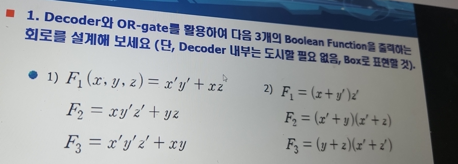 Decoder와 ﻿OR-gate를 활용하여 다음 3개의 ﻿Boolean | Chegg.com