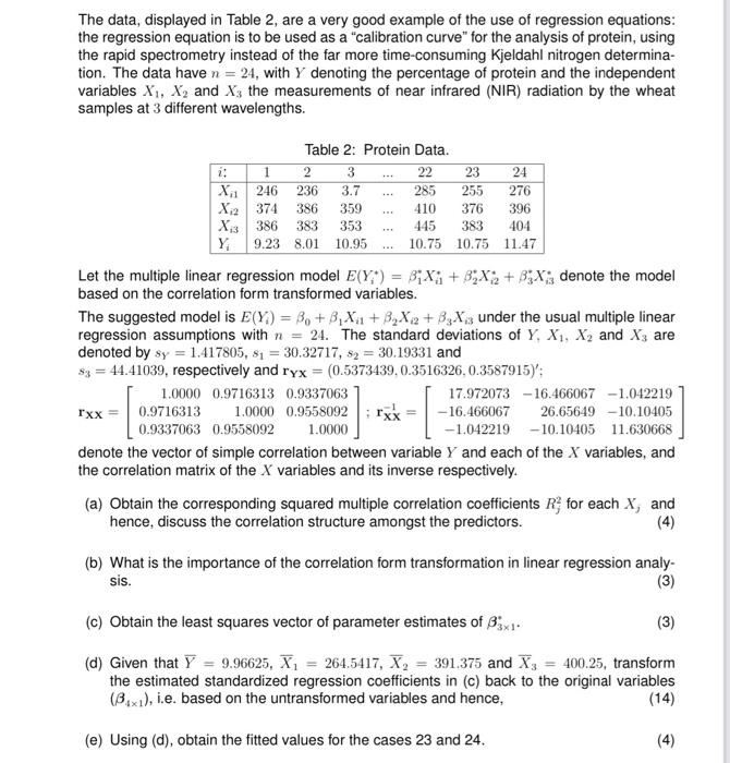 Solved The data, displayed in Table 2, are a very good | Chegg.com