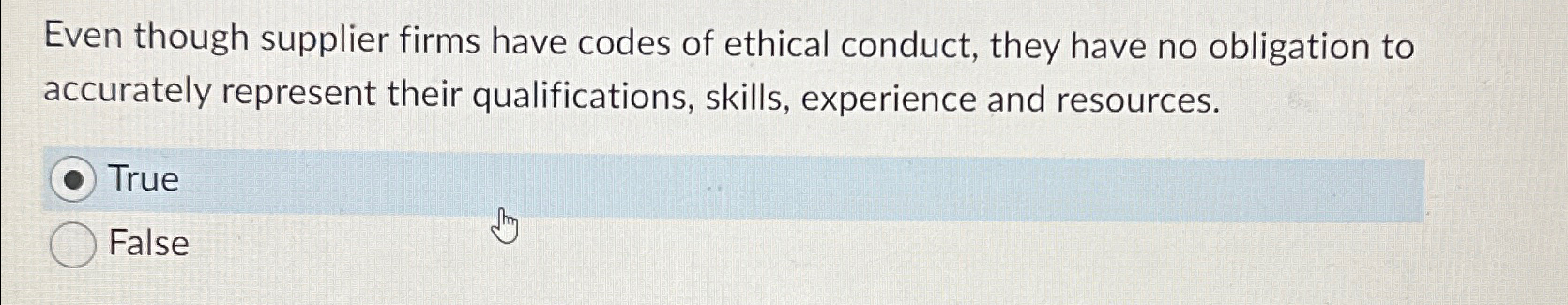 Solved Even though supplier firms have codes of ethical | Chegg.com
