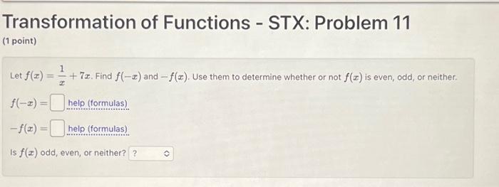 Solved Transformation of Functions - STX: Problem 11 (1 | Chegg.com