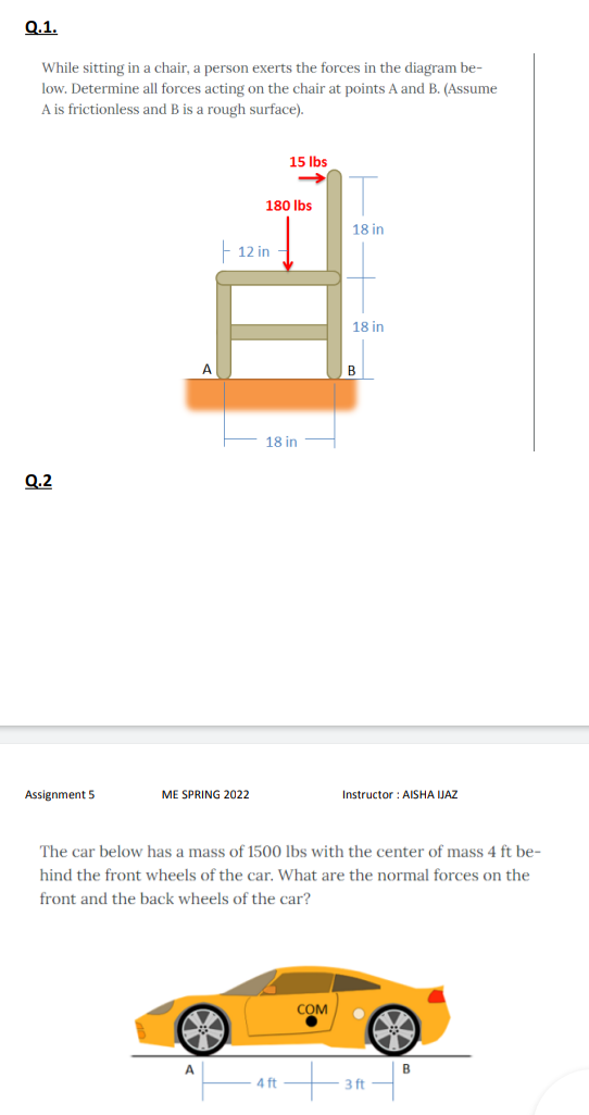 Solved Q.1. While sitting in a chair, a person exerts the | Chegg.com