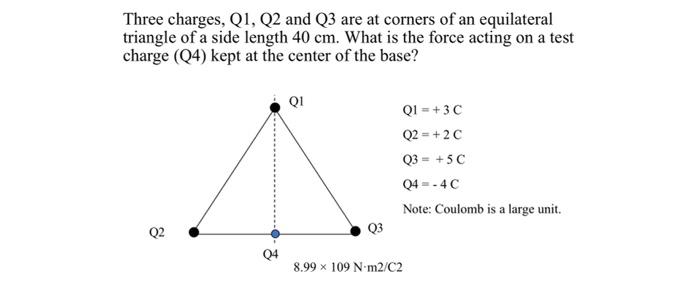 Solved Three charges, Q1, Q2 and Q3 are at corners of an | Chegg.com