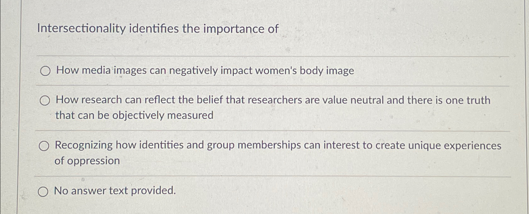 Solved Intersectionality identifies the importance ofHow | Chegg.com