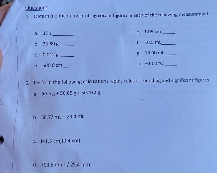 Solved Questions 1. Determine the number of significant | Chegg.com
