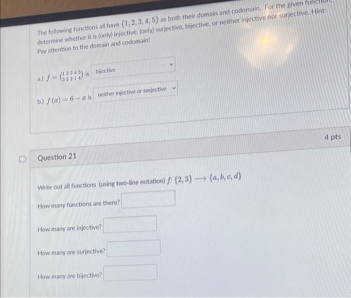 Solved The following functions all have {1,2,3,4,5} as both | Chegg.com