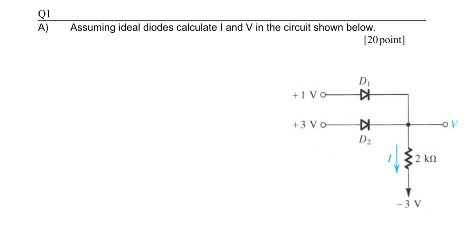 Solved Q1A) ﻿Assuming ideal diodes calculate I and V in the | Chegg.com