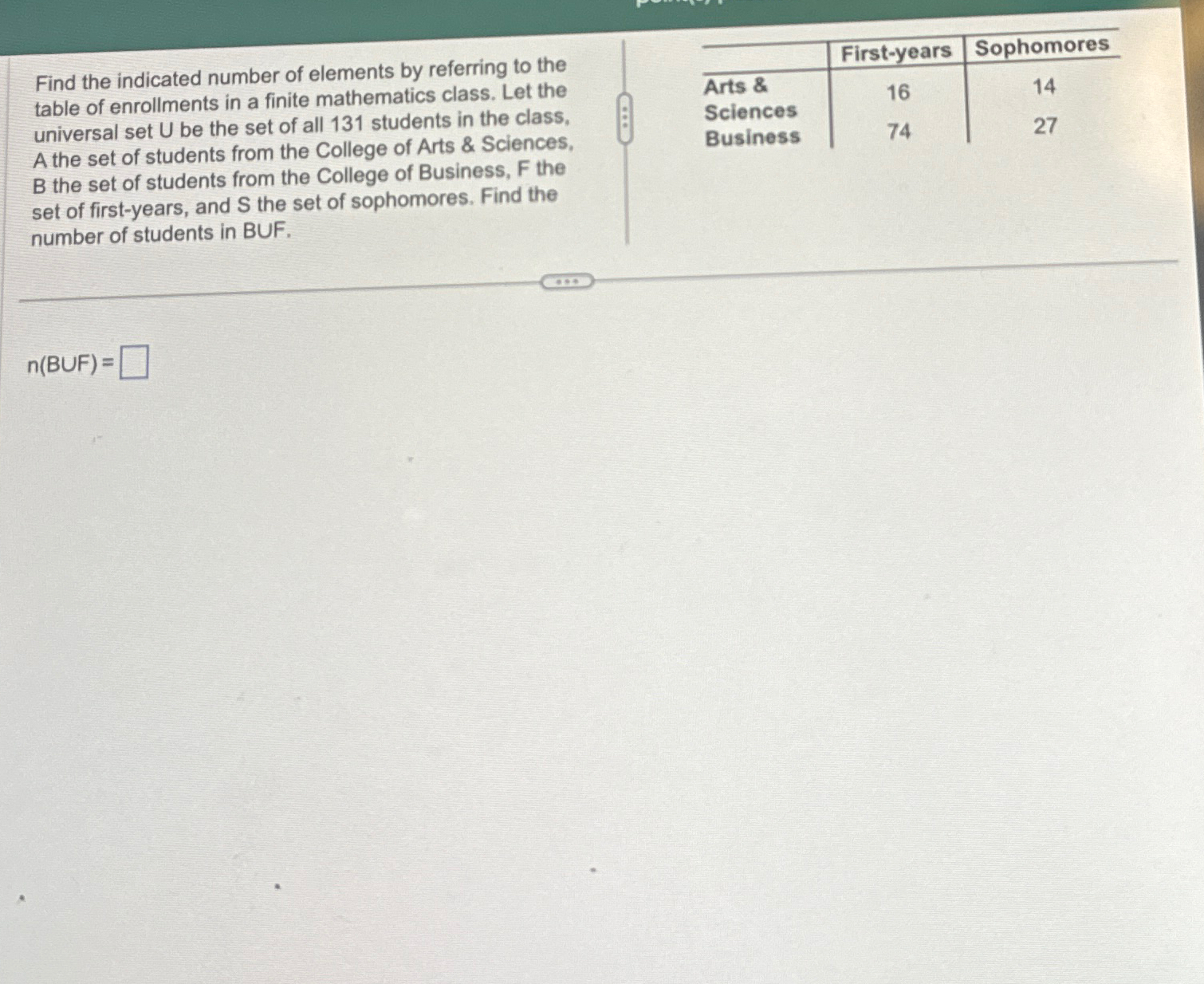 Solved Find the indicated number of elements by referring to | Chegg.com