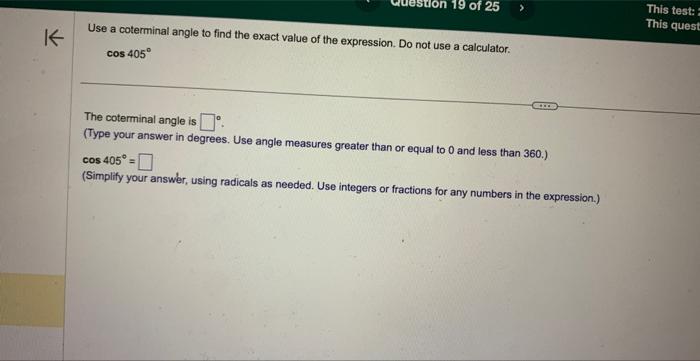 Solved Use a coterminal angle to find the exact value of the | Chegg.com