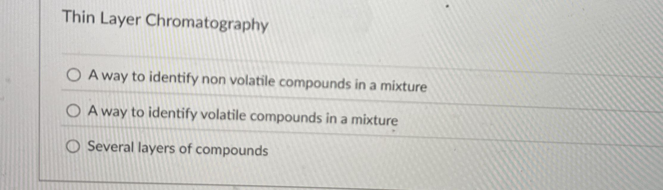 Solved Thin Layer ChromatographyA way to identify non | Chegg.com