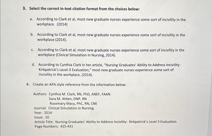 3. Select the correct in-text citation format from | Chegg.com
