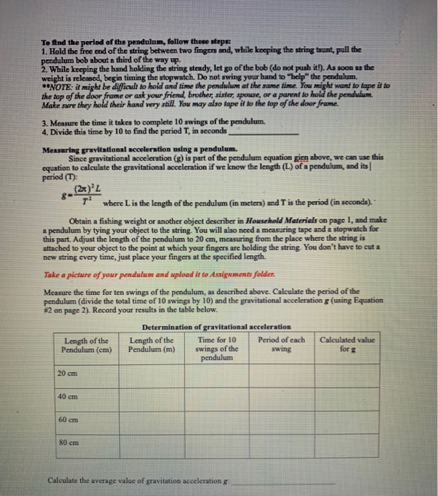 Solved To find the period of the pendulum, follow these | Chegg.com