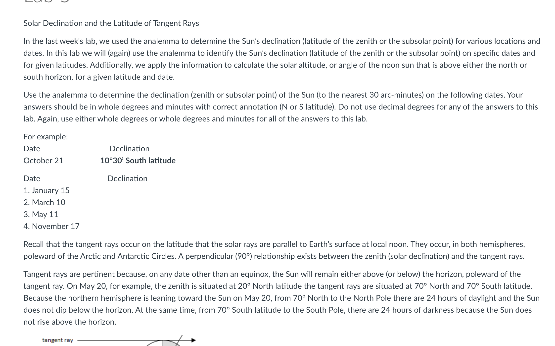 Solved Solar Declination and the Latitude of Tangent RaysIn | Chegg.com