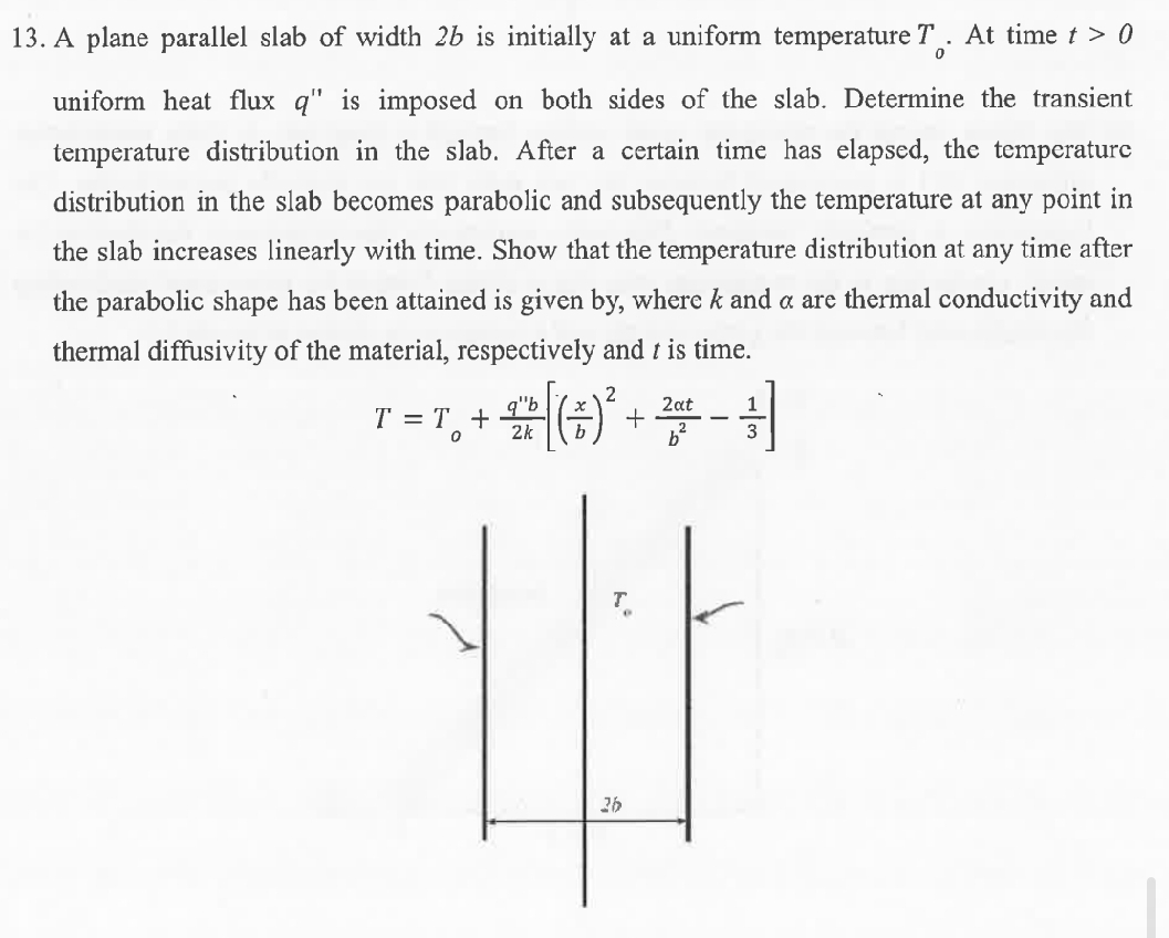 Solved A plane parallel slab of width 2b ﻿is initially at a | Chegg.com
