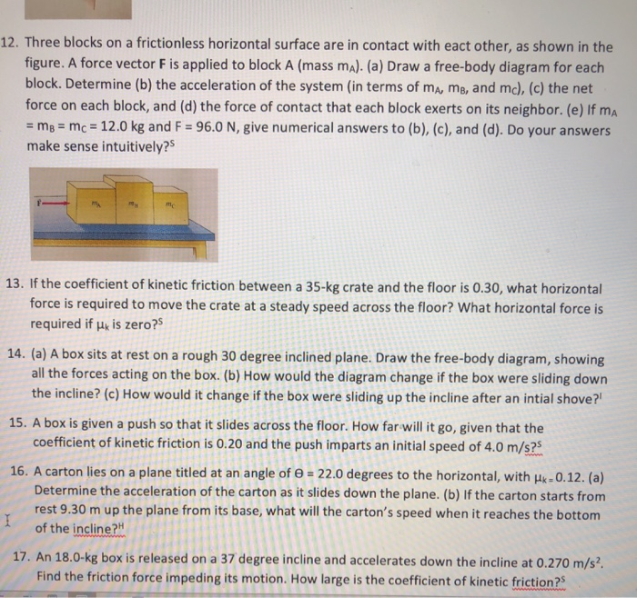 Solved 12. Three blocks on a frictionless horizontal surface | Chegg.com