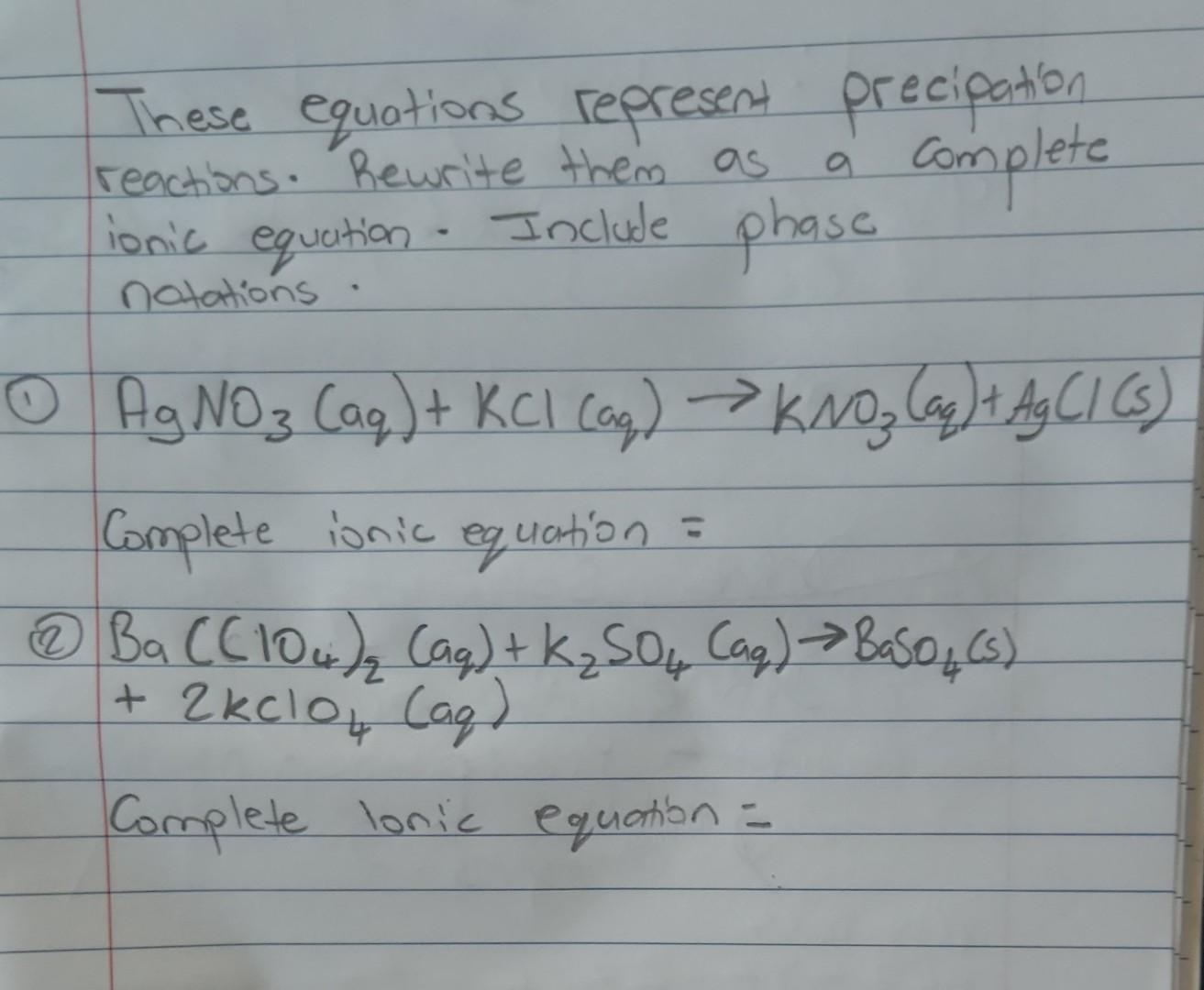 Solved These equations represent precipation reactions. | Chegg.com