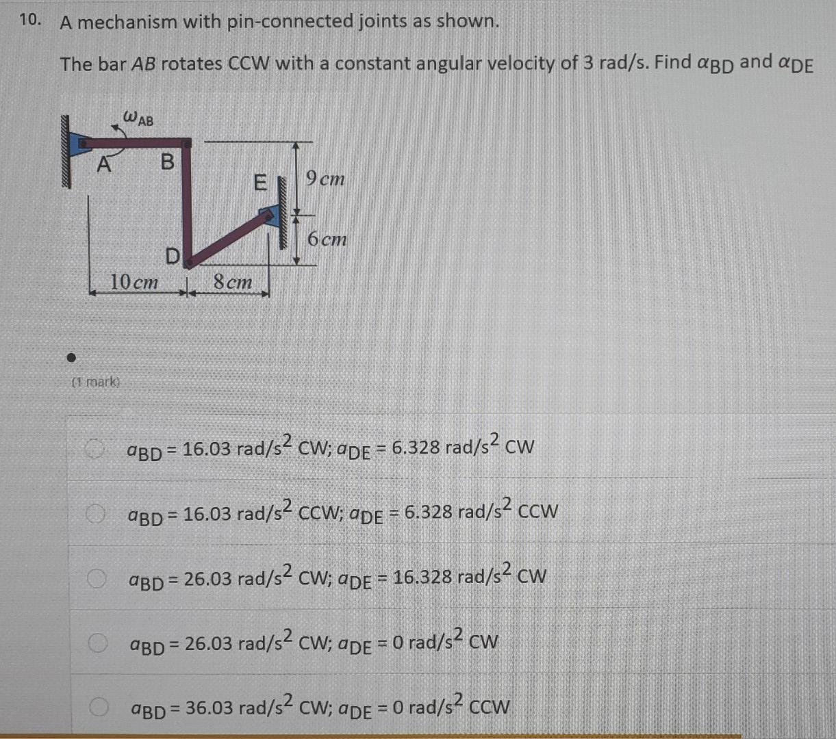 Solved 10. A mechanism with pin-connected joints as shown. | Chegg.com