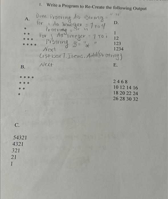 Solved 1. Write a Program to Re-Create the following Output | Chegg.com