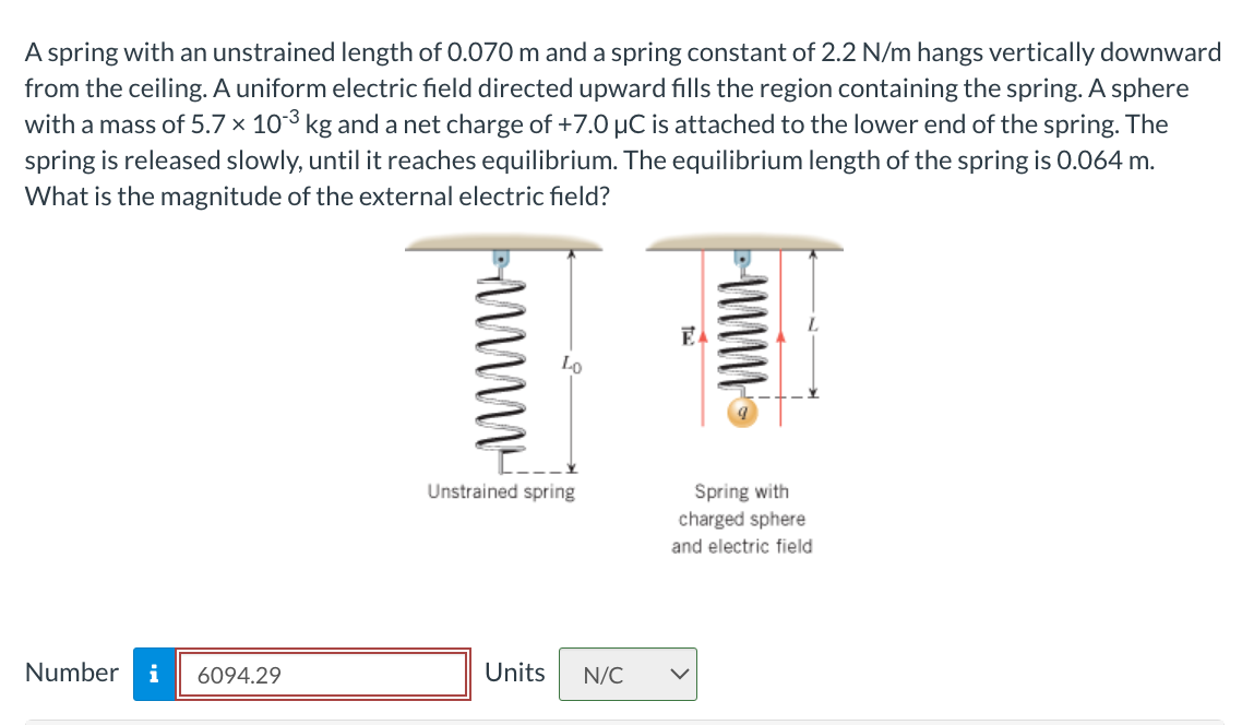 Solved A spring with an unstrained length of 0.070 ﻿m and a | Chegg.com