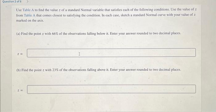 Solved Use Table A to find the value z of a standard Normal | Chegg.com