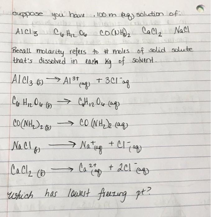 Solved AlCl3(s)→Al3+aq +3Cl−oq C6H12O6(8)→C4H12O6 (ag) | Chegg.com