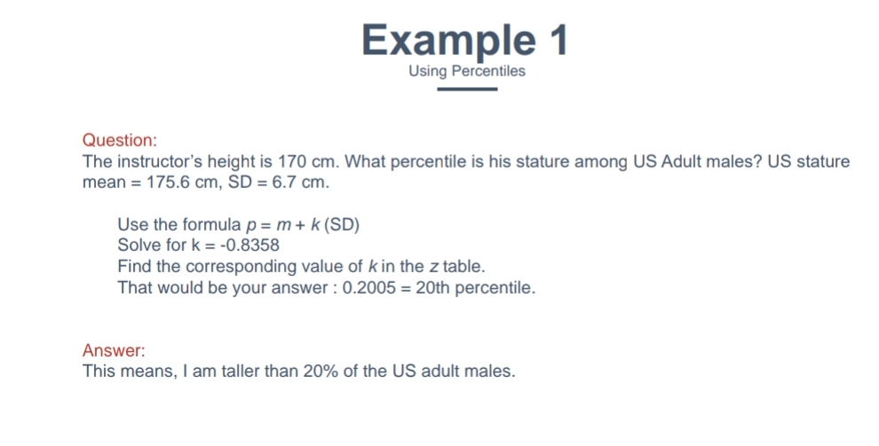 Solved Example 1Using PercentilesQuestion:The instructor's | Chegg.com